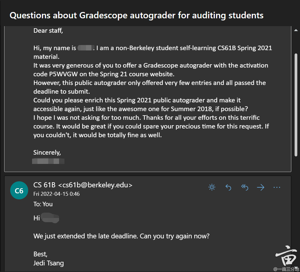 【求加米】发邮件给Berkeley后，CS61B Spring21的autograder可以用啦|一亩三分地转码版