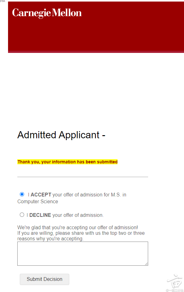 CMU MSCS接受offer|一亩三分地研究生申请版