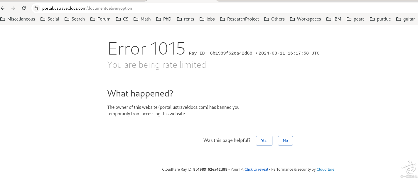 ustraveldocs rate limit 不能预约签证 (error 1015,by Cloudfare)|一亩三分地其他签证版